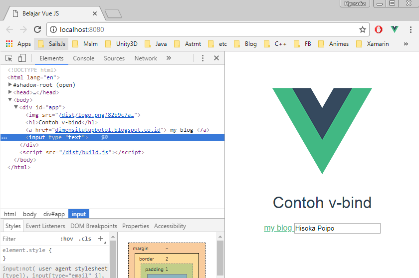Dimensi Tutupbotol V Bind And V Html Di Vuejs
