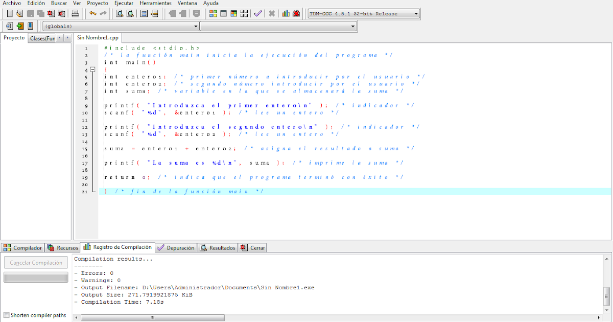 Aprende a Programar en C: 1.3 Otro programa sencillo en C: Suma de dos ...