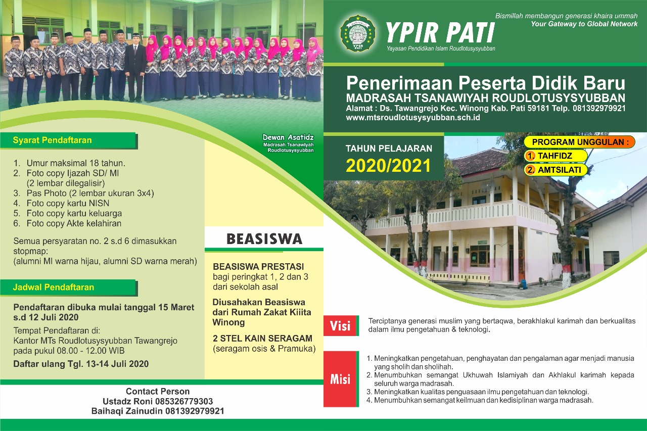BROSUR PPDB TERBARU MTS. ROUDLOTUSYSYUBBAN TAWANGREJO | MTs ...