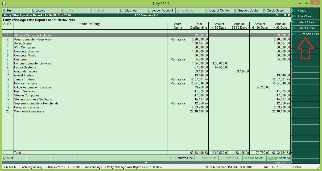 Outstanding Report Based on Age Wise (Sales) ~ Tally TDL