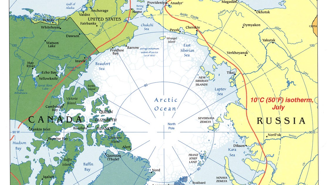 Kaart Noordelijke IJszee, Noordpool: Kaart Noordelijke IJszee ...