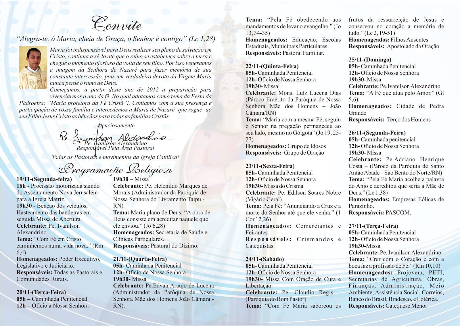 Programação Da Festa De Nossa Senhora De Nazaré 2012 Parazinho Na MÍdia