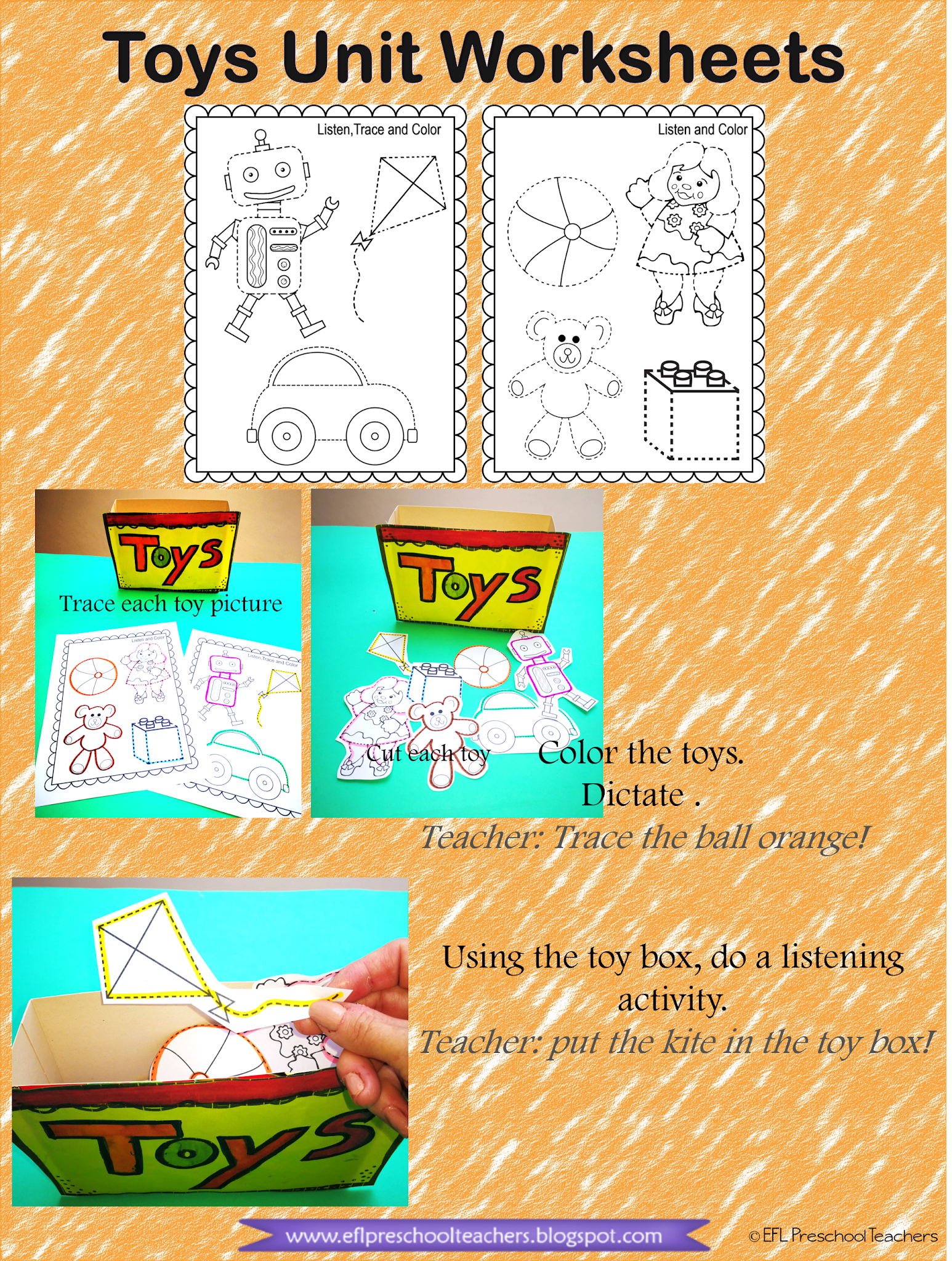 ESL/EFL Preschool Teachers: Toys Theme Worksheets for Kindergarten ELL