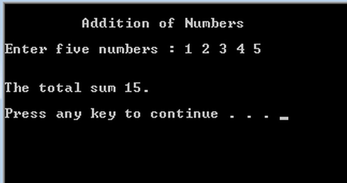 Free Programming Source Codes And Computer Programming Tutorials Addition Of Five Numbers Using