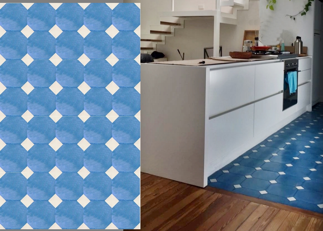 Quadrat: piso octogonal azul turquesa