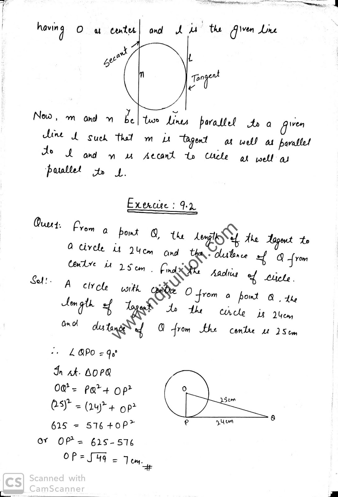 Circle Handwritten Notes for Class 10th Math