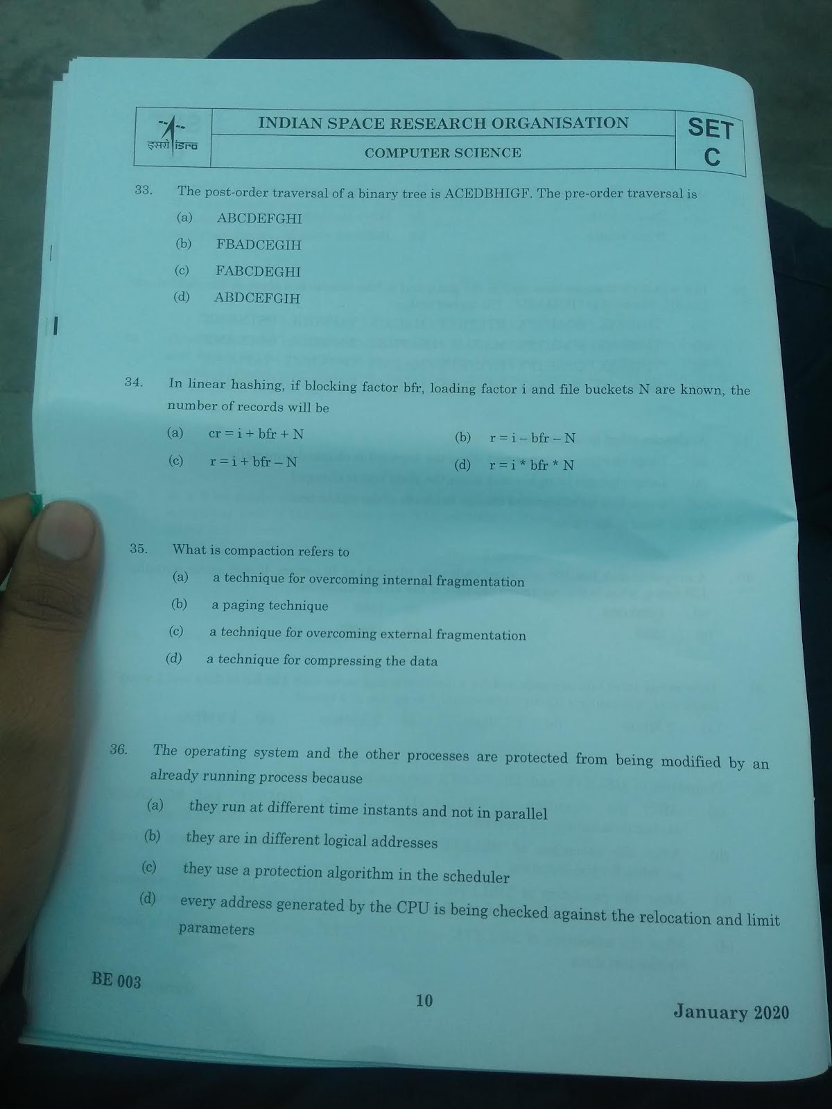 Isro paper 2020 computer science