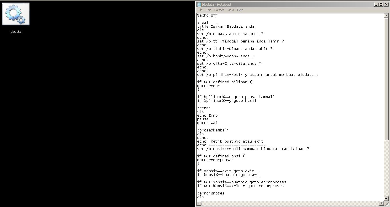 Batch Programming - Membuat program Biodata sederhana ~ anony learn