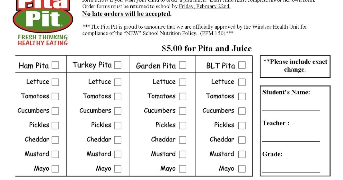 Pita Pit Printable Order Form Printable Forms Free Online