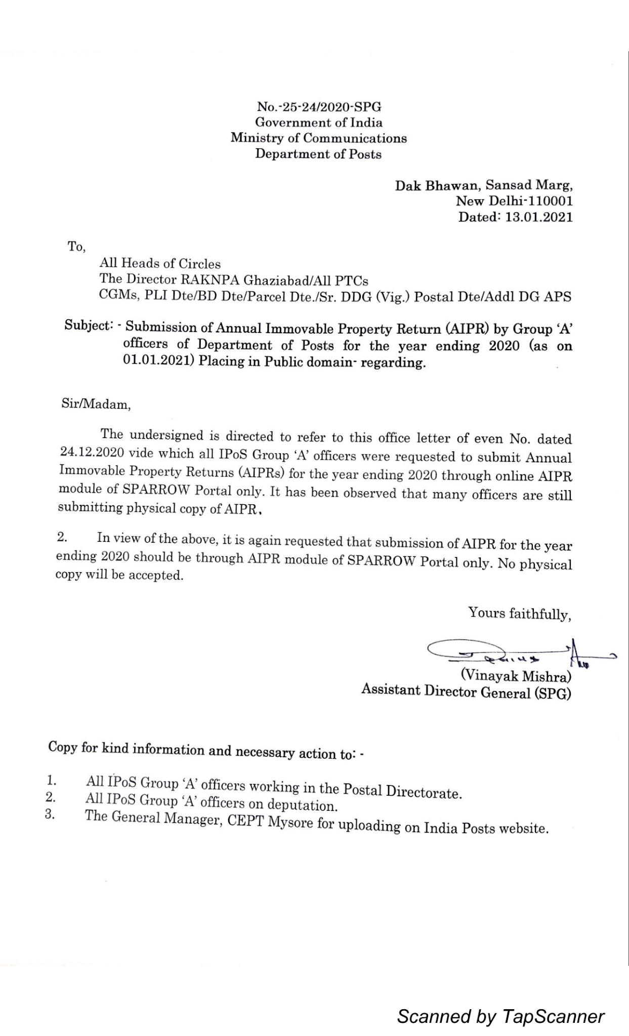 Submission of Annual Immovable Property Return (AIPR) by Group ‘A ...