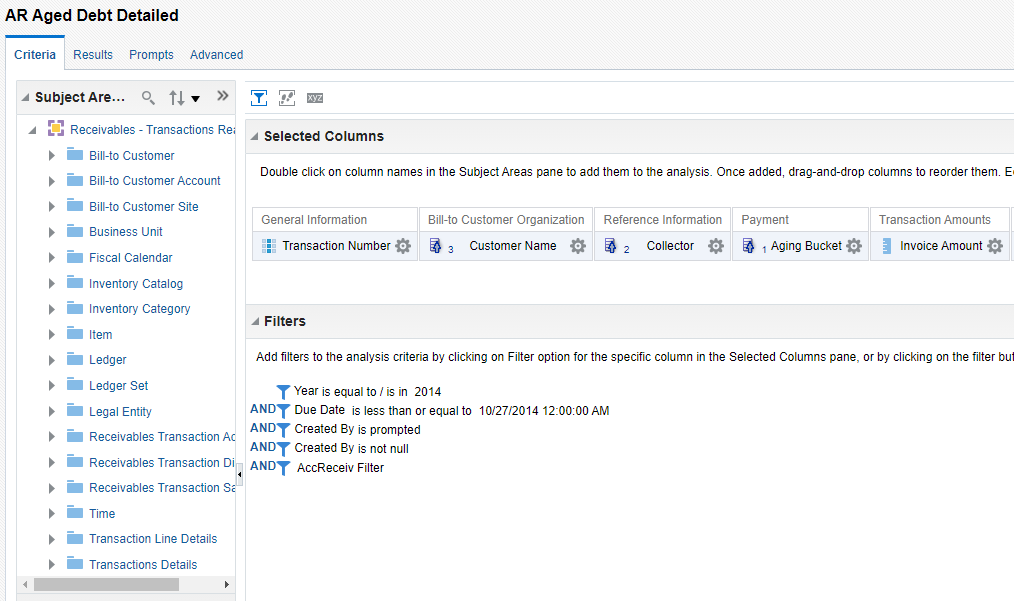 Create a complex multi-subject area analysis in Oracle Transactional ...