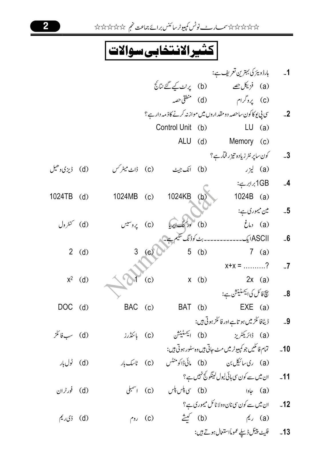 Computer Science For Class 9th and 10th Mcqs and Important Notes