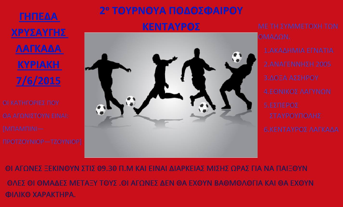 ΣΧΟΛΗ ΠΟΔΟΣΦΑΙΡΟΥ ΚΕΝΤΑΥΡΟΣ ΛΑΓΚΑΔΑ: Ιουνίου 2015