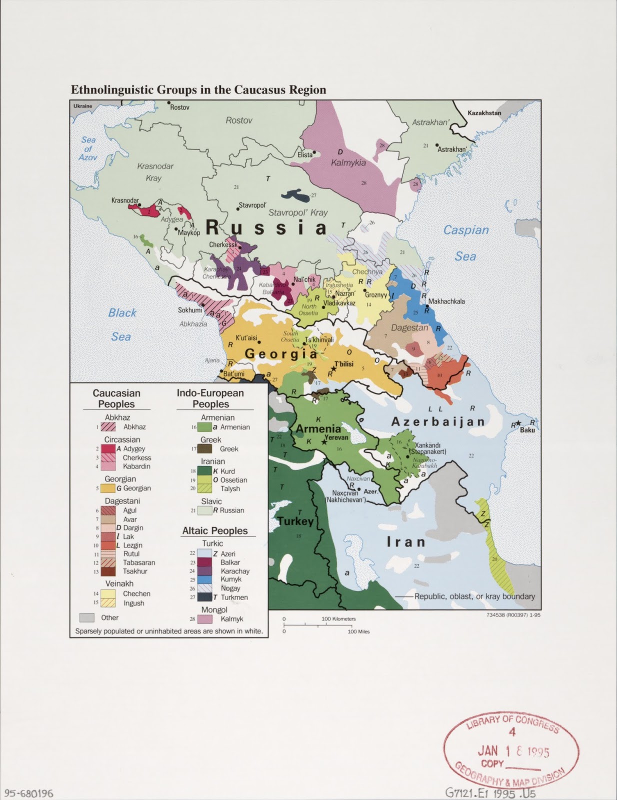 Ethnolinguistic groups in the Caucasus region (1995) | Old New Maps