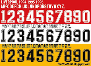 FONT FOOTBALL: Font Vector Liverpool 1994 1995 1996 kit