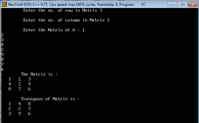 Geeks Projects C: WAP to compute transpose of the matrix