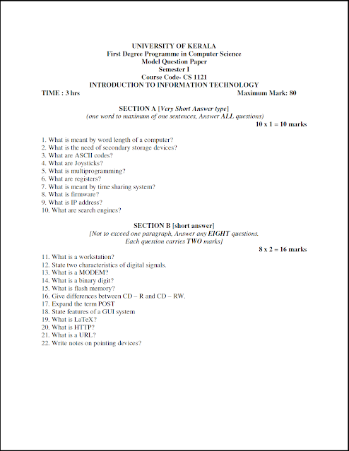 Kerala University CS Introduction To Information Technology 2017 ...