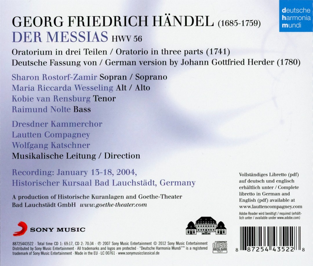 makdelart - classique: Handel - Der Messias [Messiah - sung in German] (Wolfgang Katschner) [2CD]