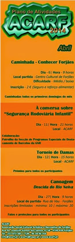 Programa de Atividades da ACARF para o mês de Abril inclui atividades ...