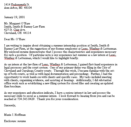 Legal Intern Cover Letter ~ Resume Letter