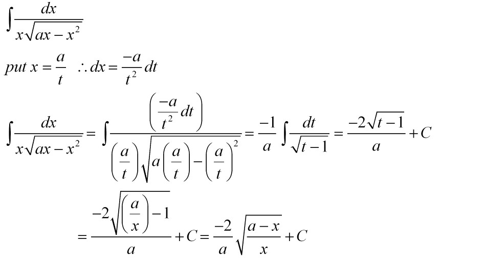 mixture: integral of 1 / { x*sqrt[ax-x^2]} using substitution