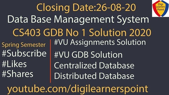 CS403 GDB No 1 Solution 2020-VU-Database Management System