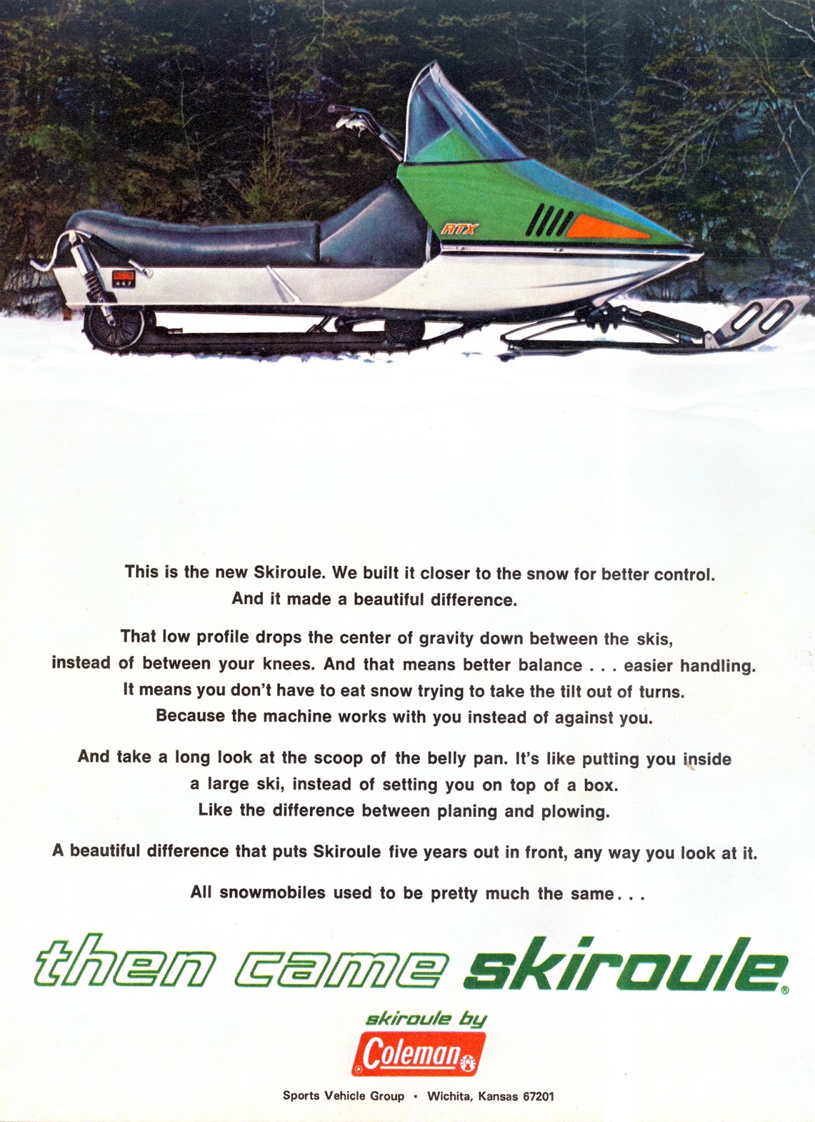 CLASSIC SNOWMOBILES OF THE PAST: 1972 SKIROULE SNOWMOBILE ADVERTISEMENT
