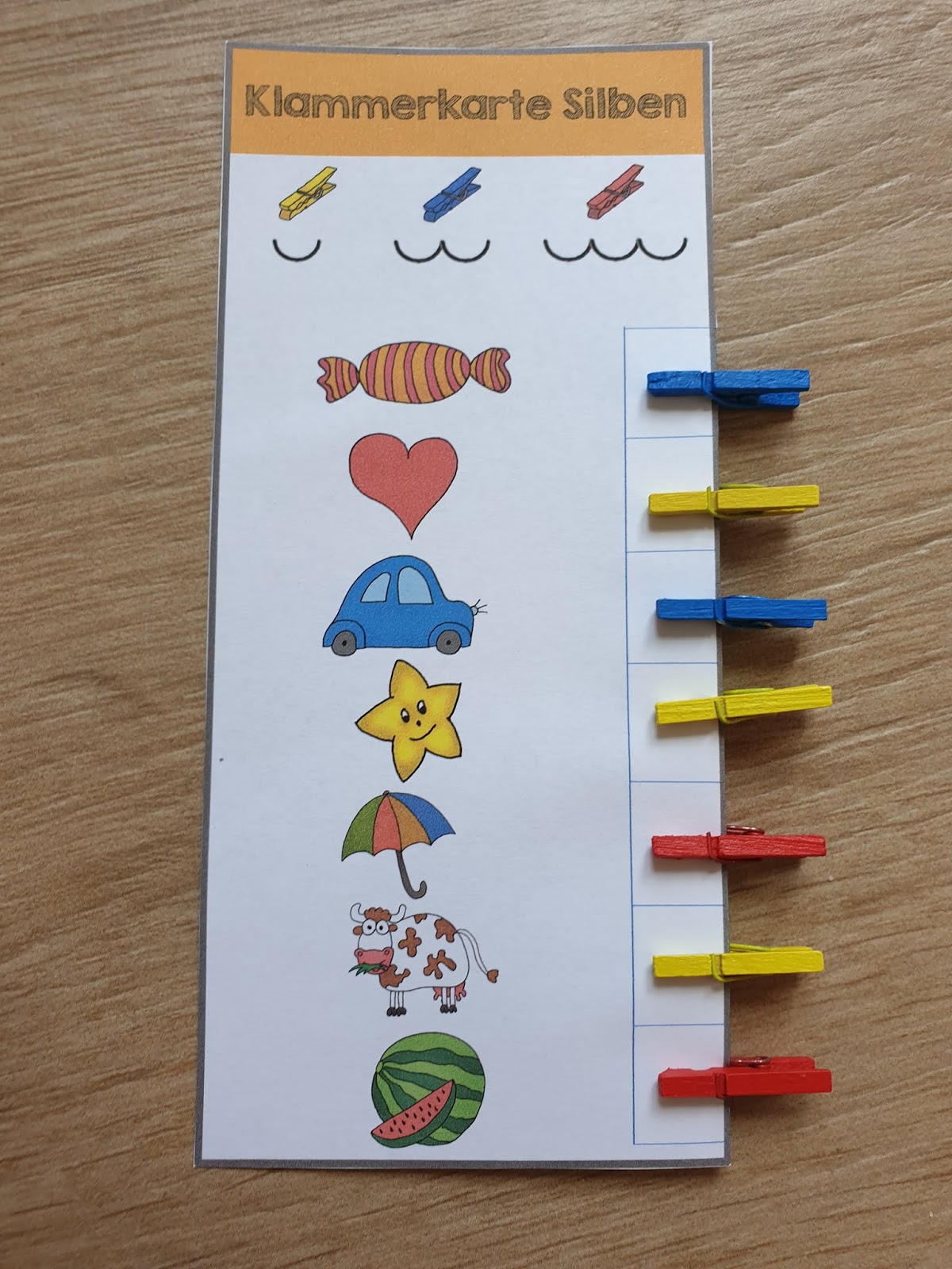 Grundschultante: Silbenmaterial Klammerkarten
