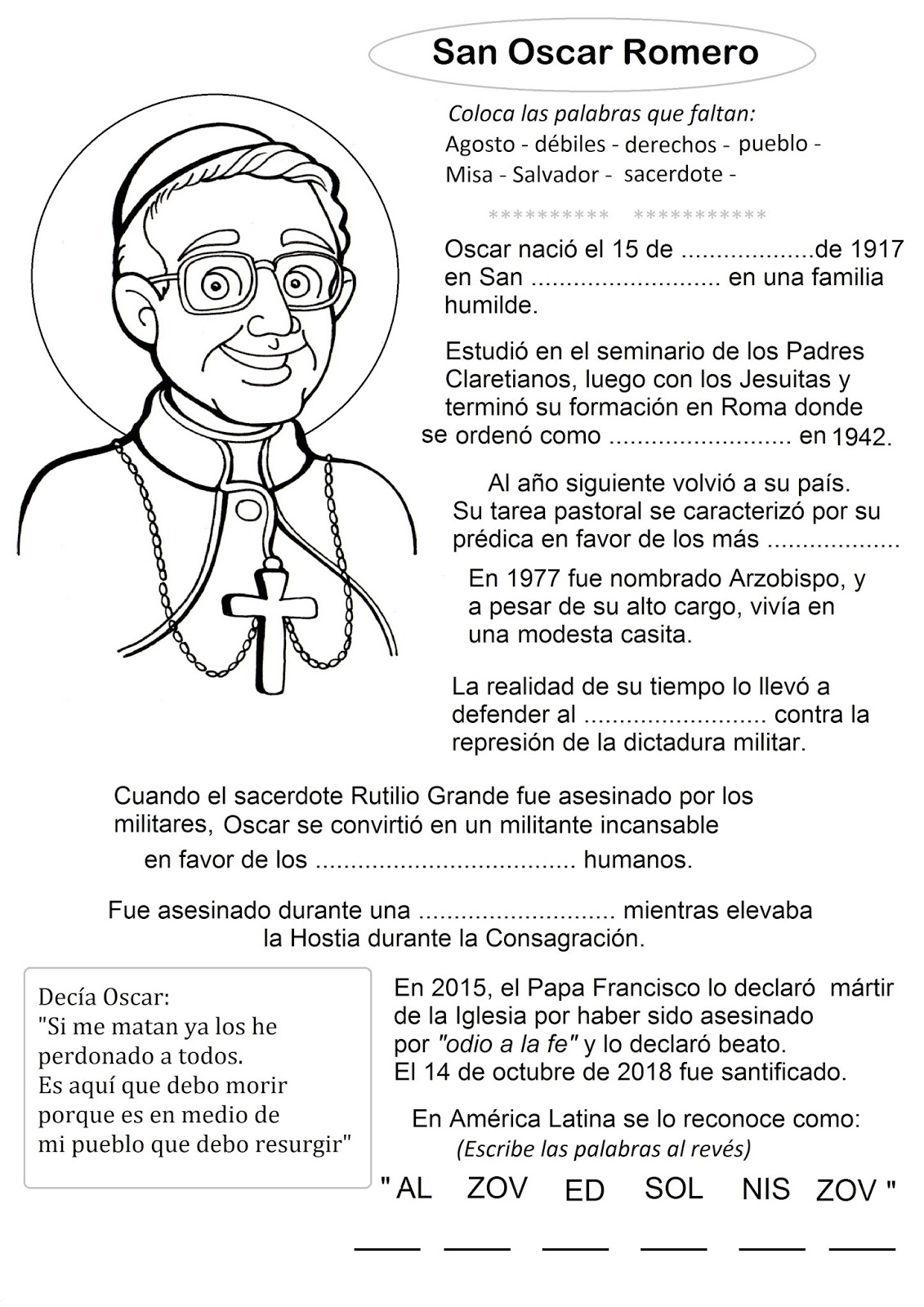 La Catequesis (El blog de Sandra): Recursos Catequesis San Óscar Romero