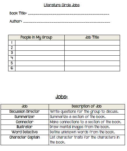 Jennifer's Teaching Tools: Literature Circles