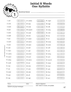 East Meadows Speech: Initial S Practice Word List