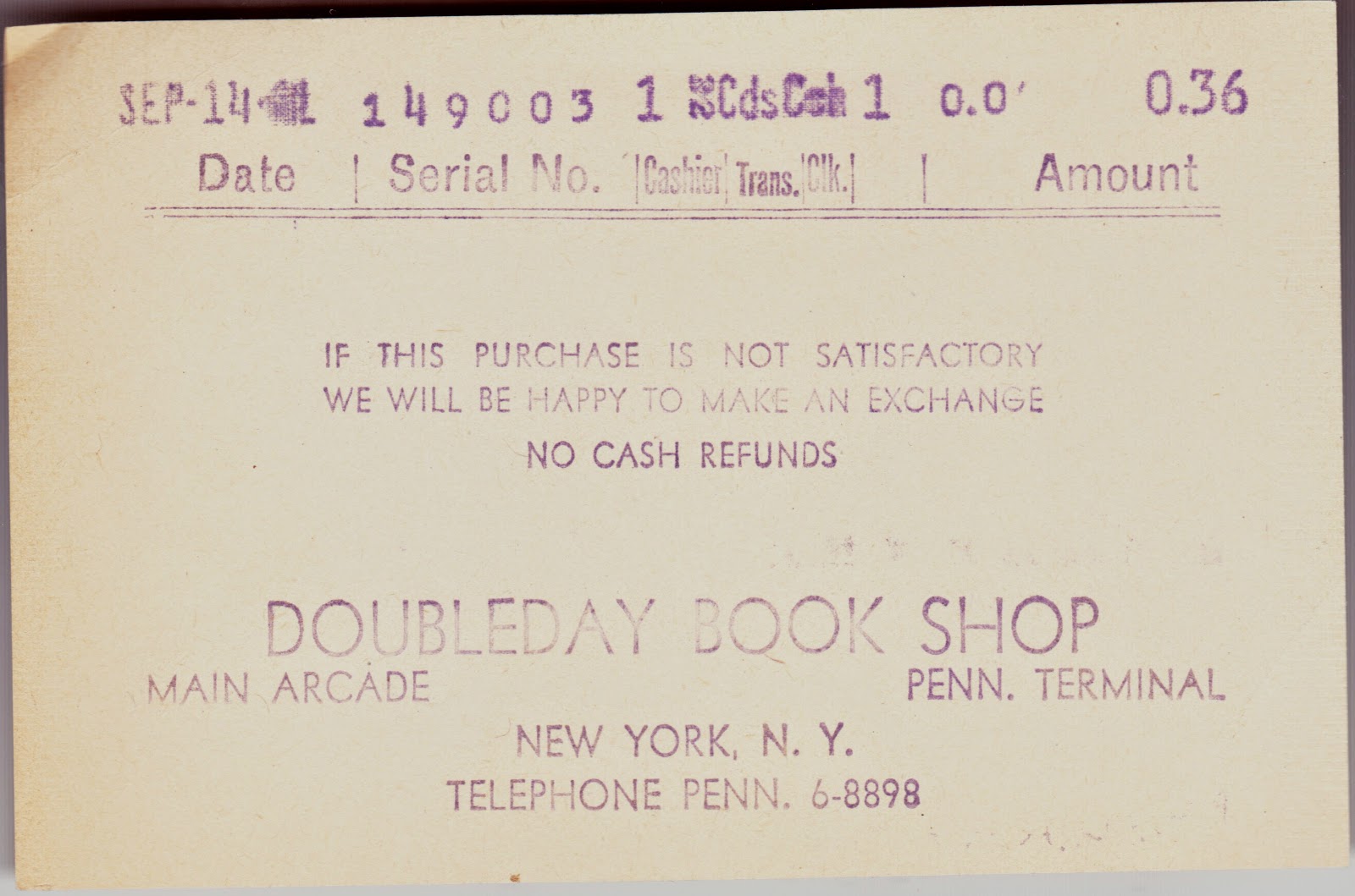 Papergreat: Doubleday Book Shop receipt for "The Green Planet"