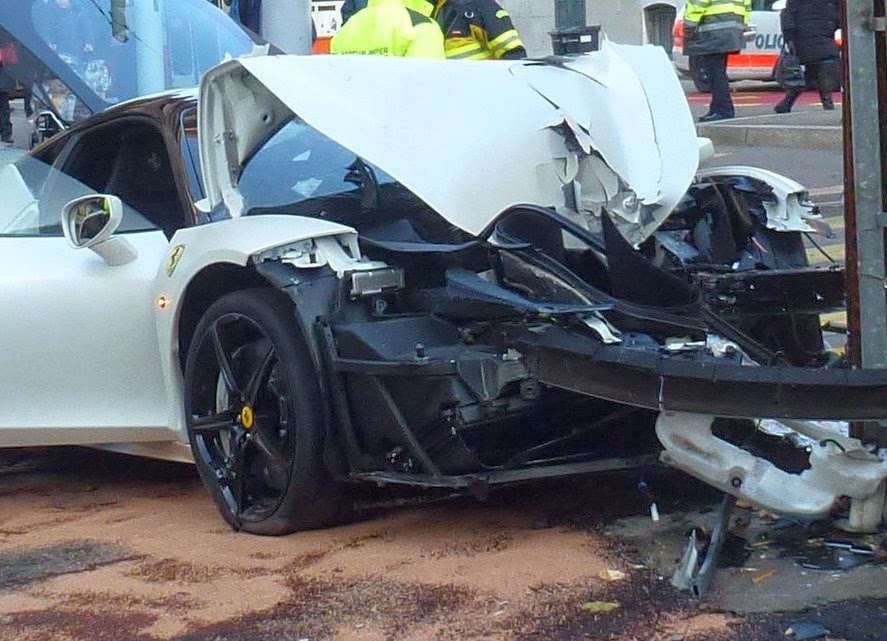 Young Driver Showing Off Crashes Ferrari 458 Italia in Geneva