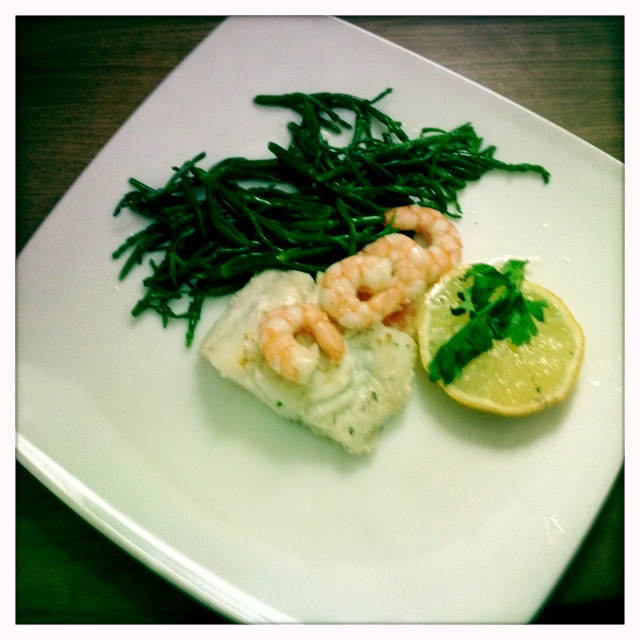Way to go, Paleo: Cod with Prawns & Samphire