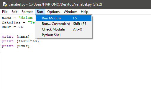 Tutorial Pemrograman Python Bag. 2 - Variabel