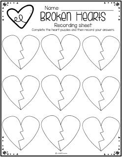 Broken Hearts Math Activity and FREE Recording Sheet | TheHappyTeacher