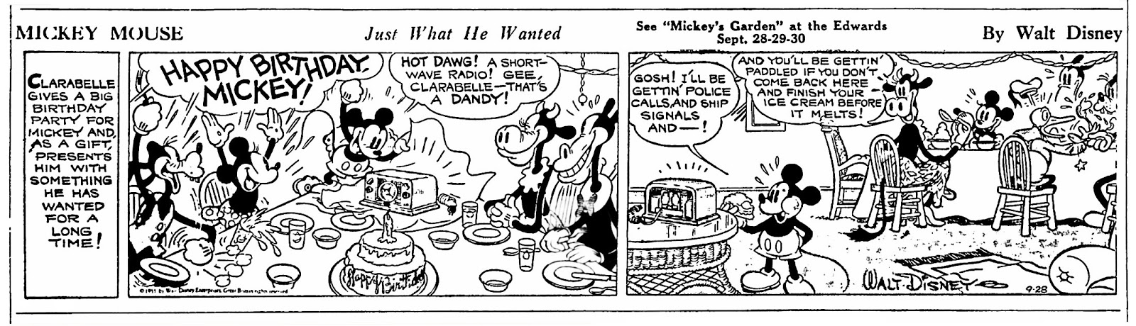 Disney Comics Randomness: Mickey's birthday in the daily newspaper strips