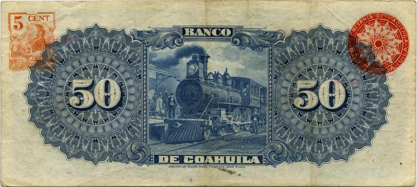 Mexico banknotes 50 Pesos banknote of 1914, El Banco de Coahuila.