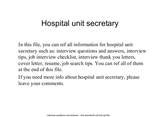 Unit Secretary Cover Letter ~ Resume Letter