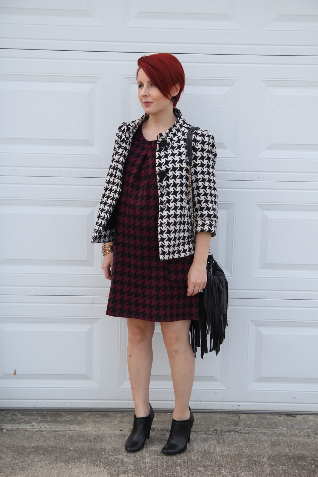 Thrift and Shout: Cute Outfit of the Day: Houndstooth Pattern Mixing