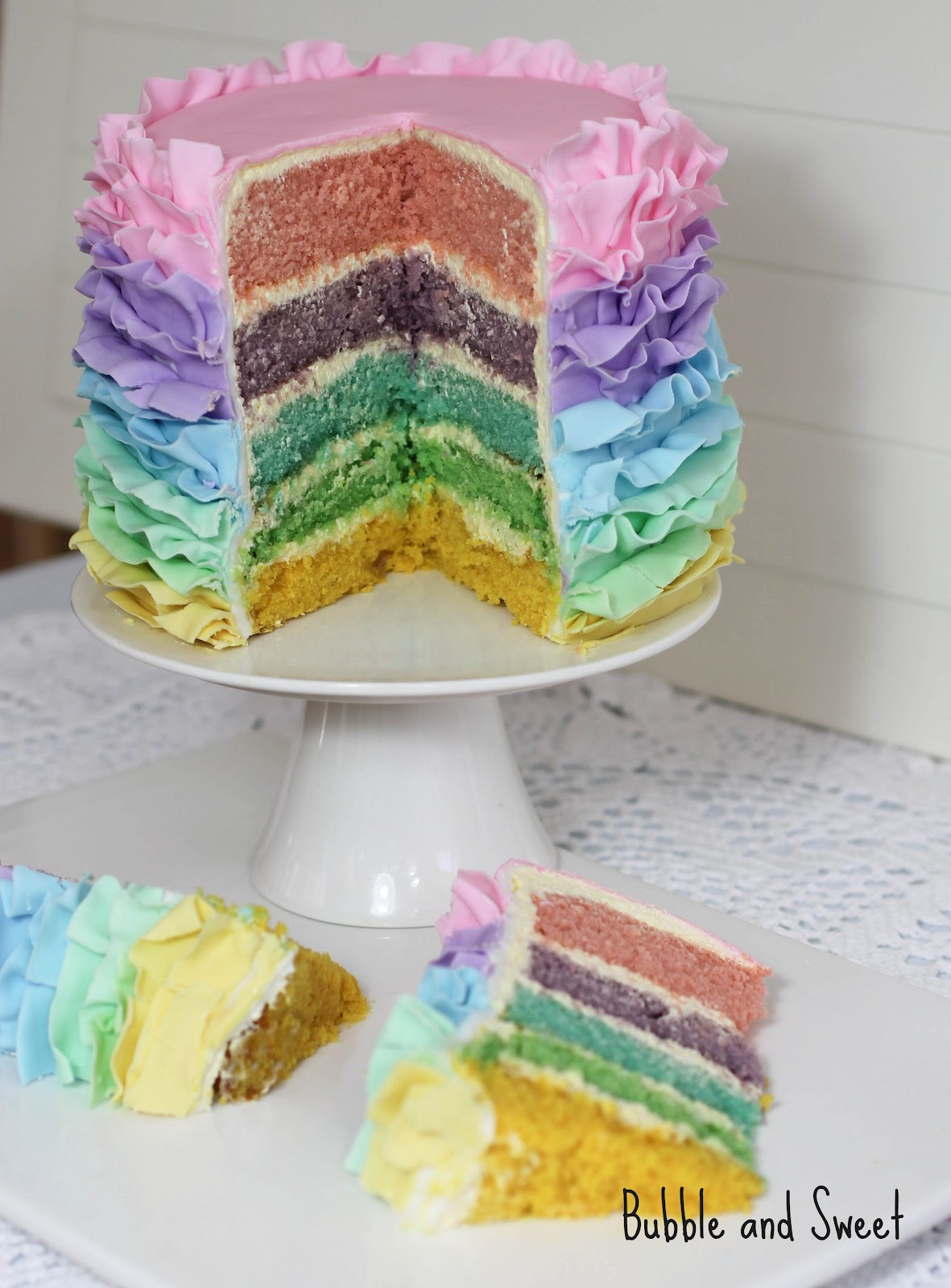 Bubble and Sweet: How to make a Pastel Rainbow Ruffle Cake
