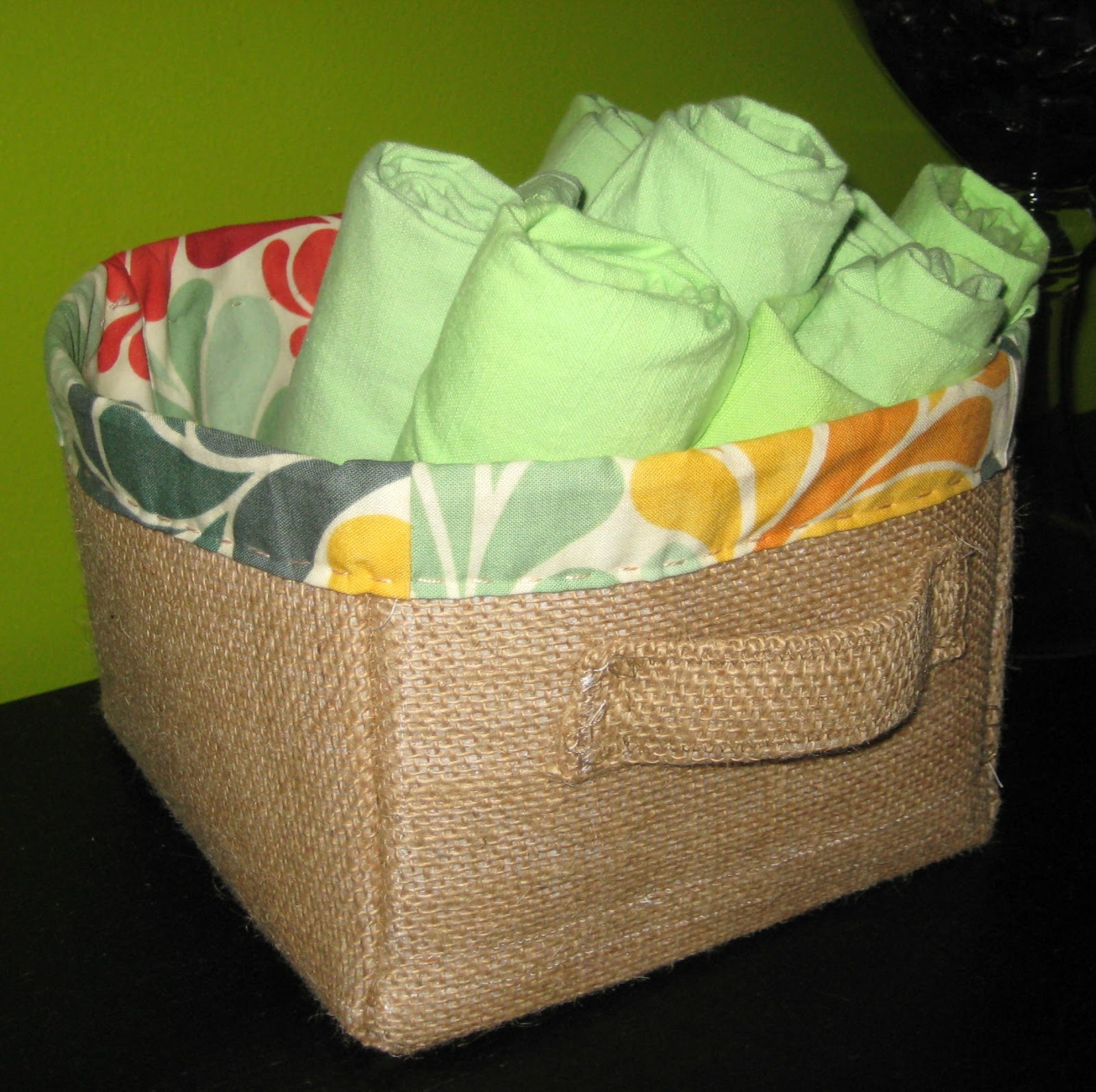 alimakes: Cloth Lined Burlap Napkin Basket