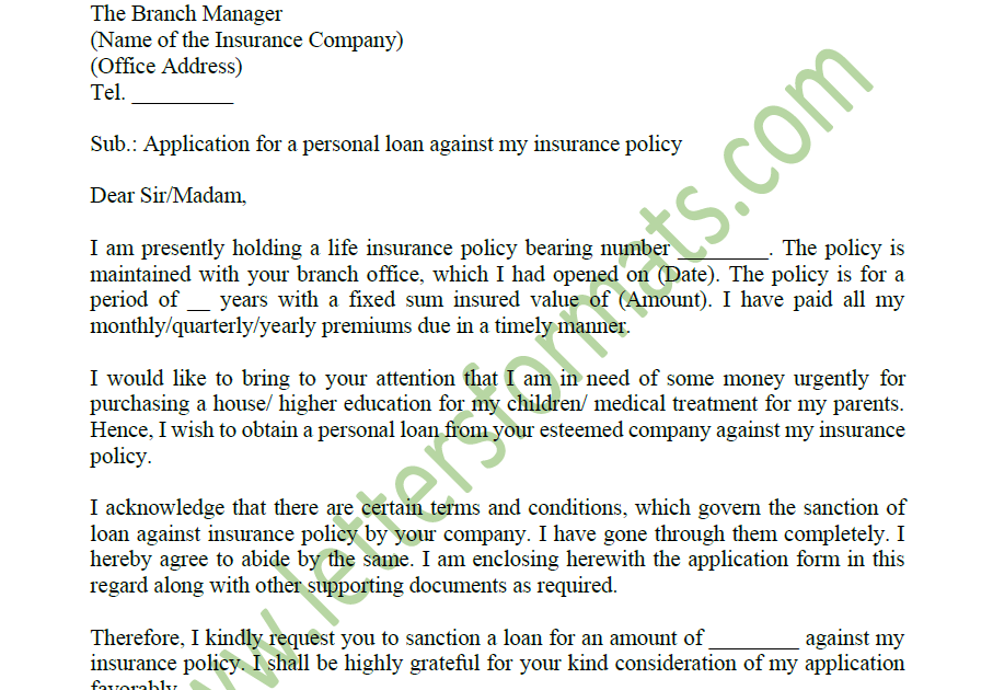 Sample Letter To Insurance Company For Loan Against Policy sample-letter-to-insurance-company-for-loan-against-policy