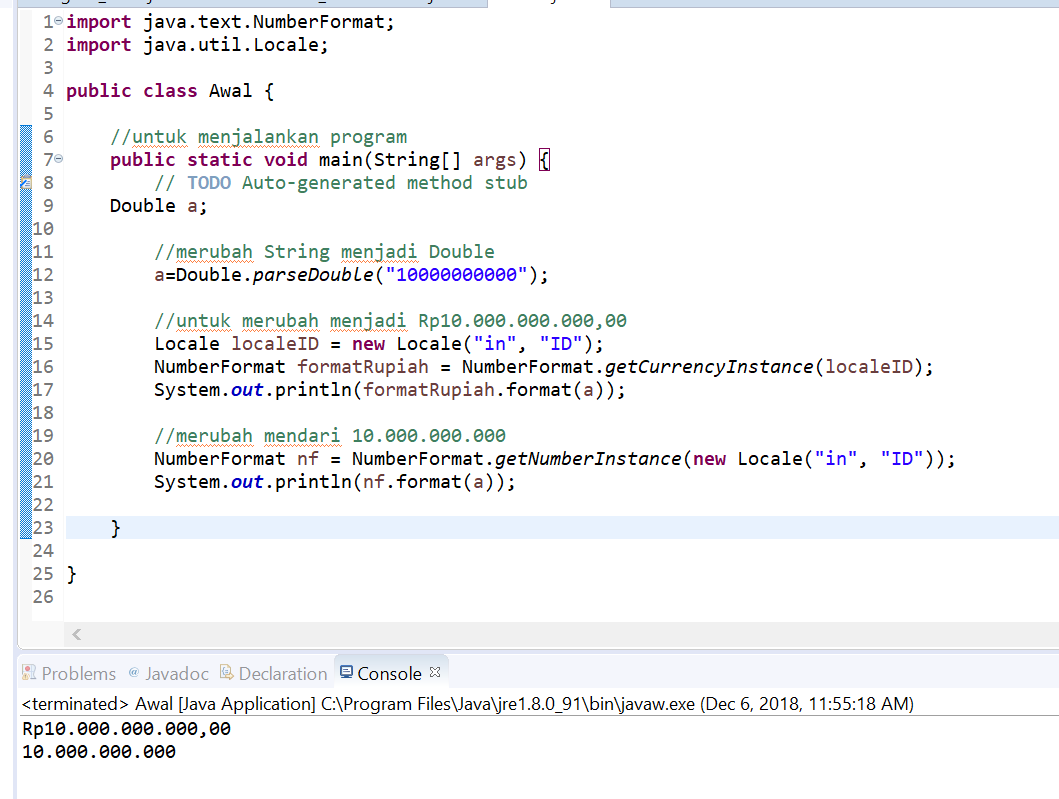 mengubah angka dipisahkan menjadi rupiah dengan java