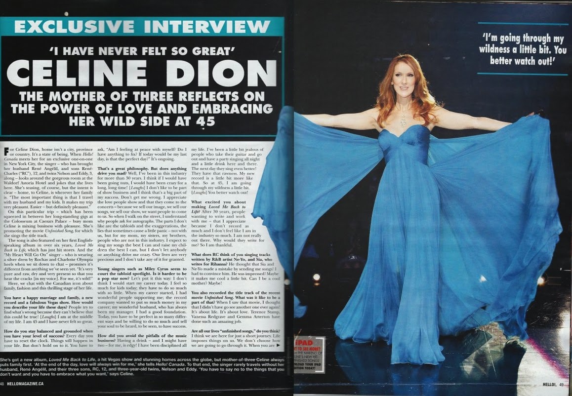 The Power Of Love - Celine Dion: Celine Dion in Hello! Magazine Canada 2013
