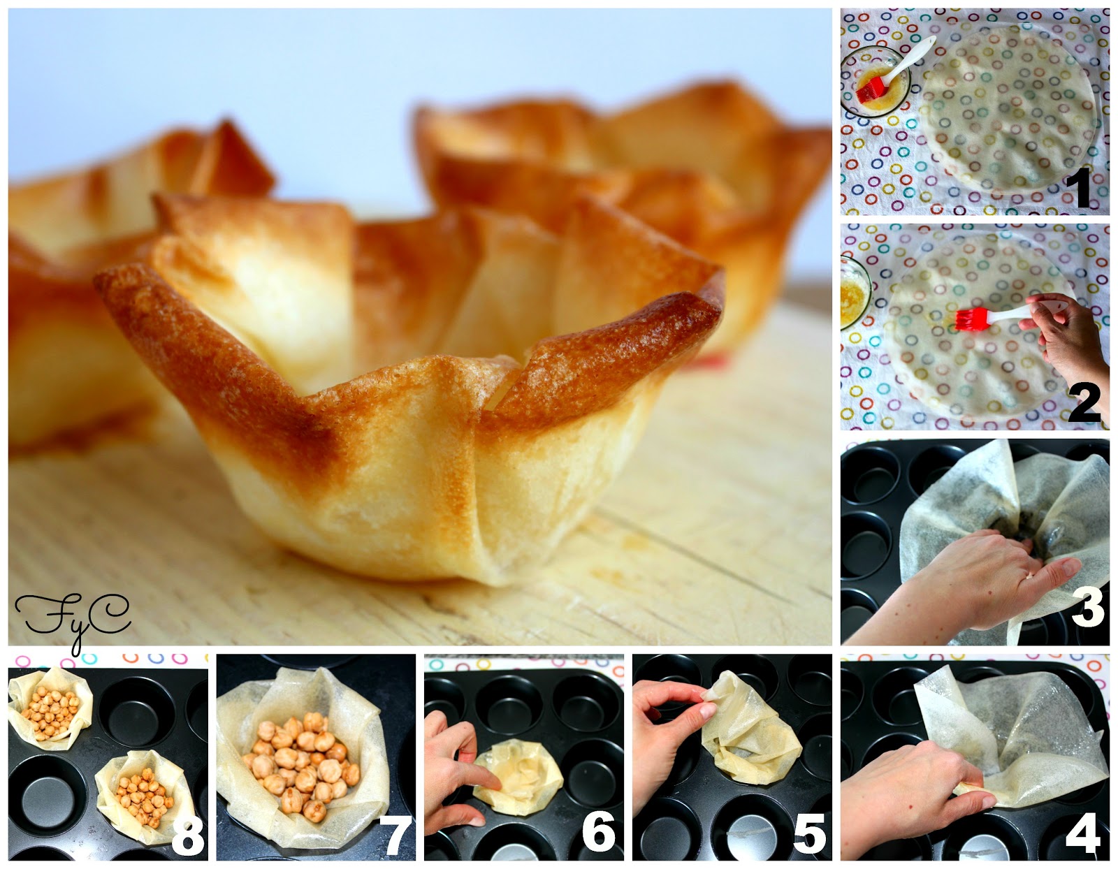 Nidos de pasta filo (Básicos) - Frambuesa y Caramelo