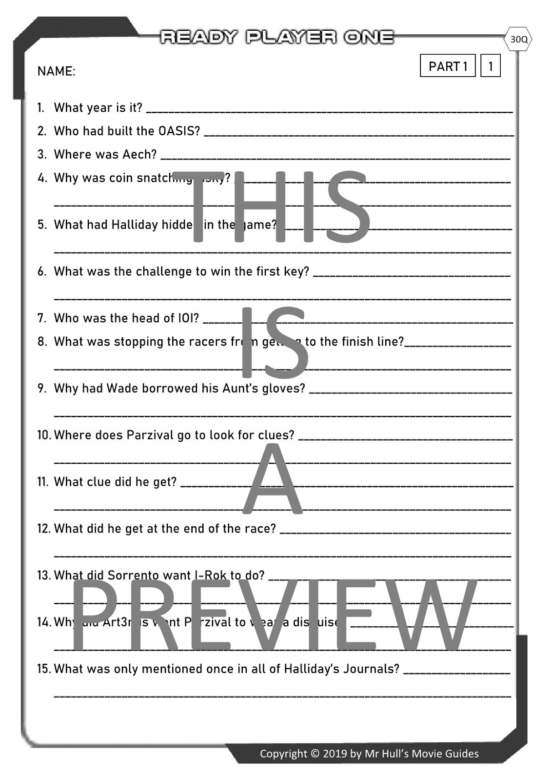 Ready Player One Movie Guide + Activities - Answer Keys Included ...