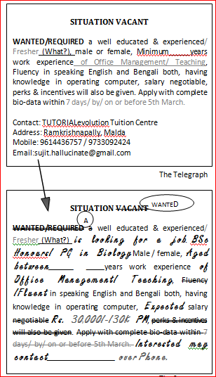 Class: XI> Advertisement Writing - TUTORIALevolution1112