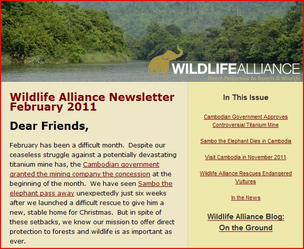 Zoo News Digest: Wildlife Alliance February 2011 Newsletter