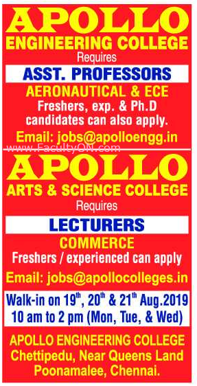 Apollo Arts and Science College, Chennai, Wanted Lecturers - Faculty ...